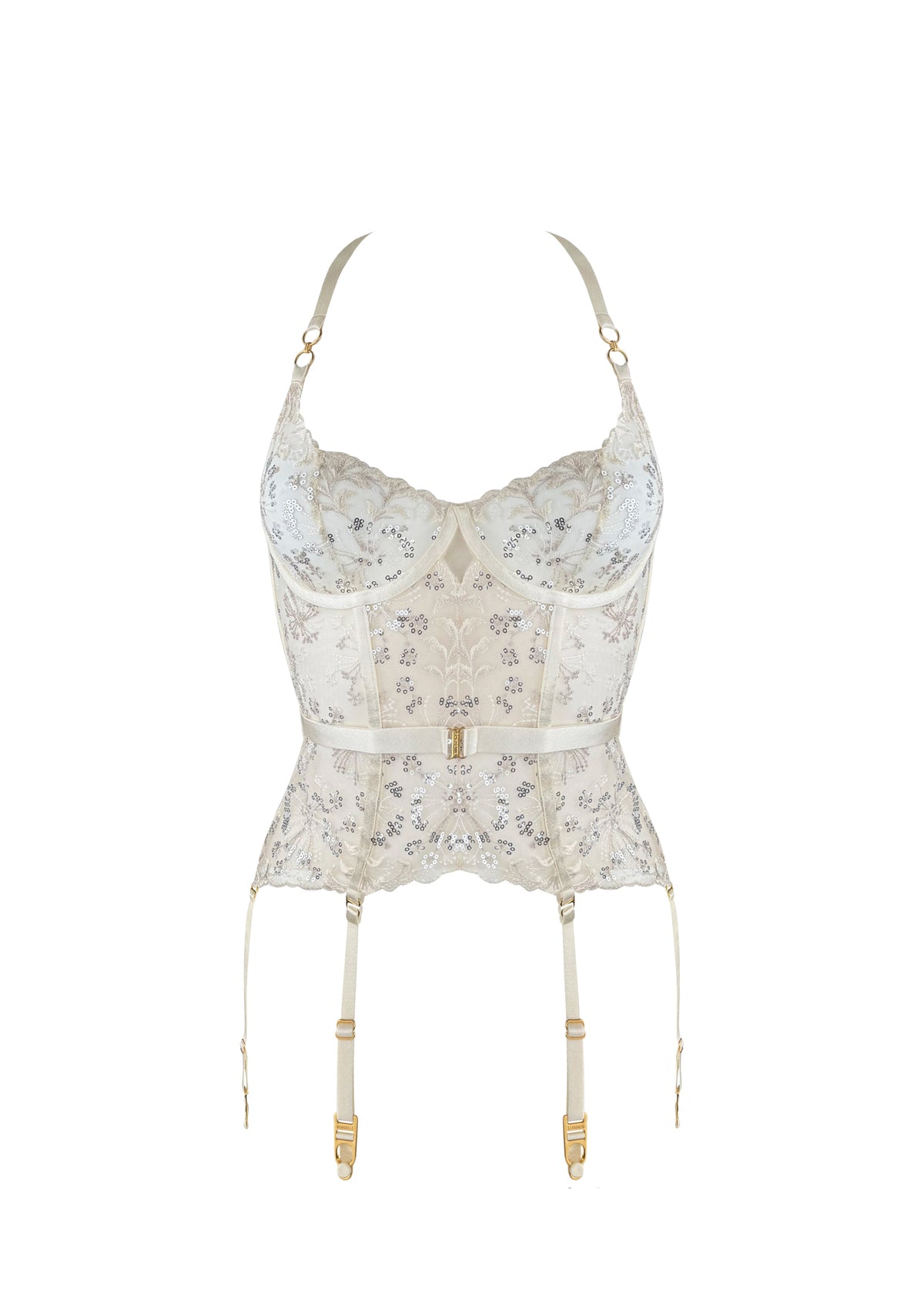 Theia Basque Cream | Sequin Cream Lace Lingerie Basque – Bordelle Europe