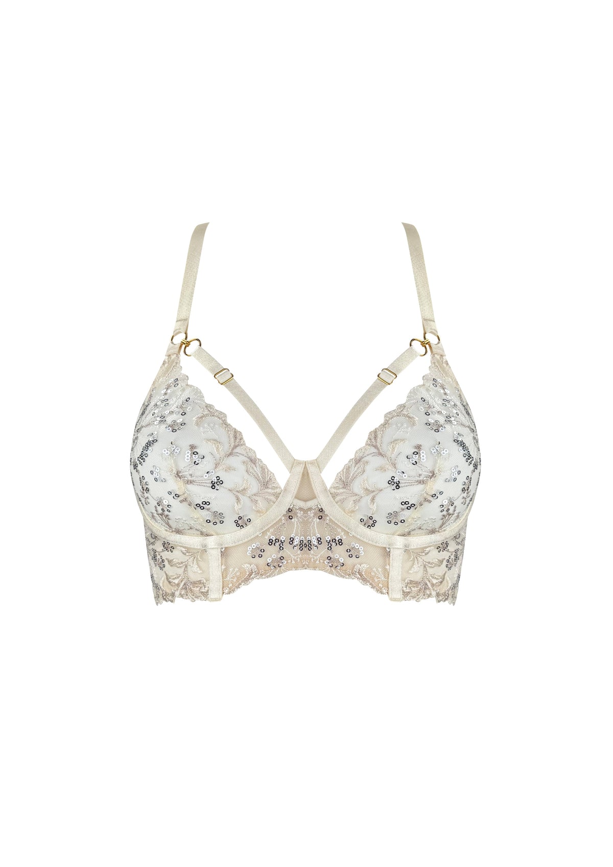 Theia Longline Bodice Bra Cream | White Sequin Bra – Bordelle Europe